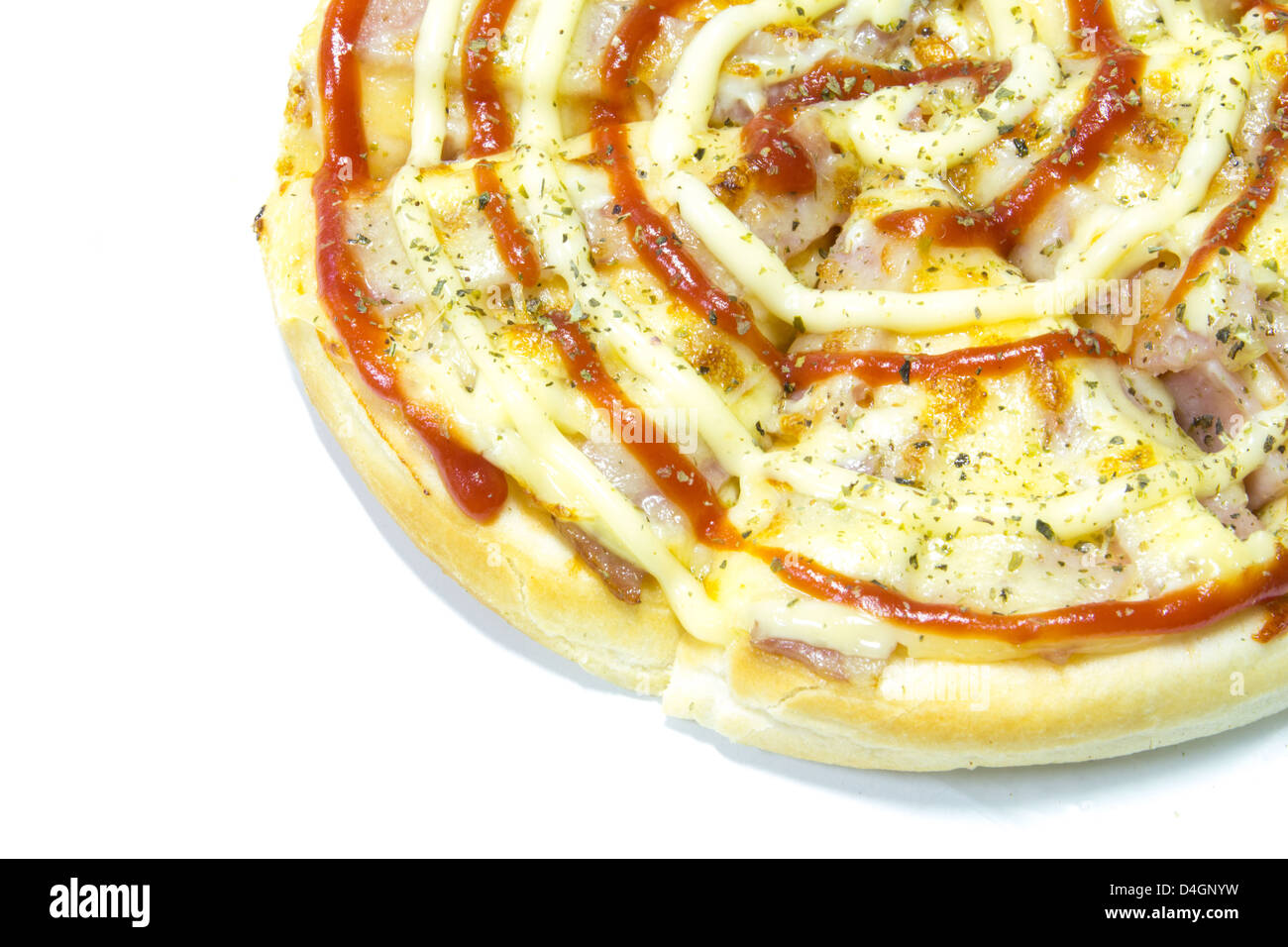 fresh pizza with bacon isolated on white background Stock Photo - Alamy