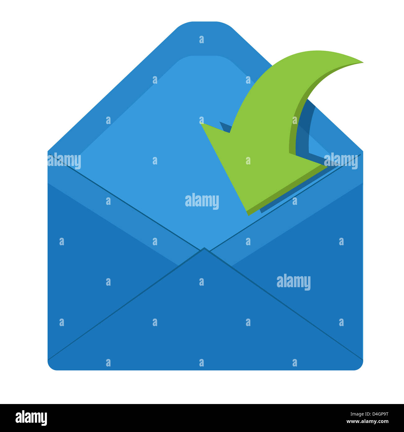 illustration, open envelope with round green arrow Stock Photo - Alamy