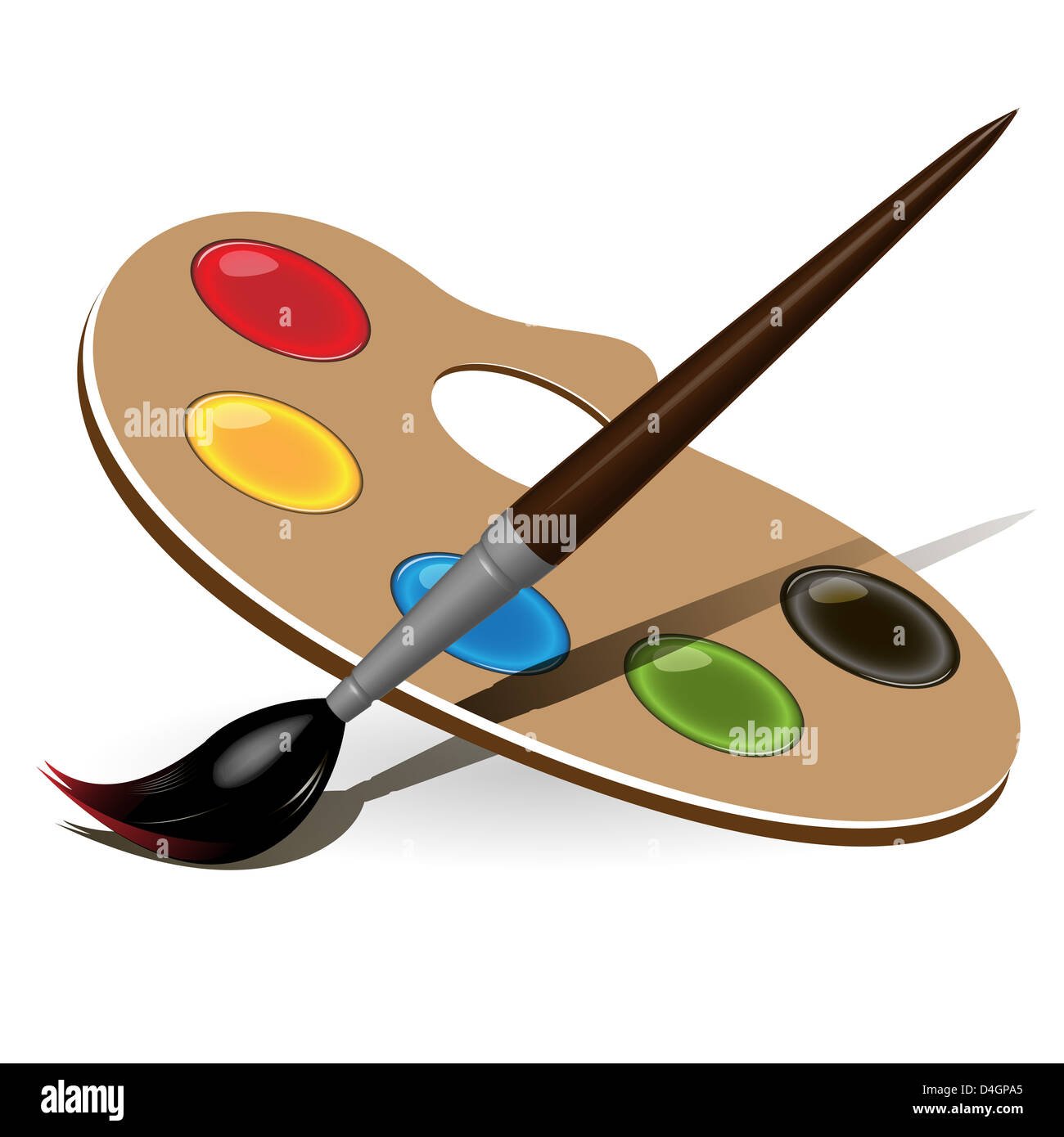 illustration, hand and palette with paint on white background Stock ...