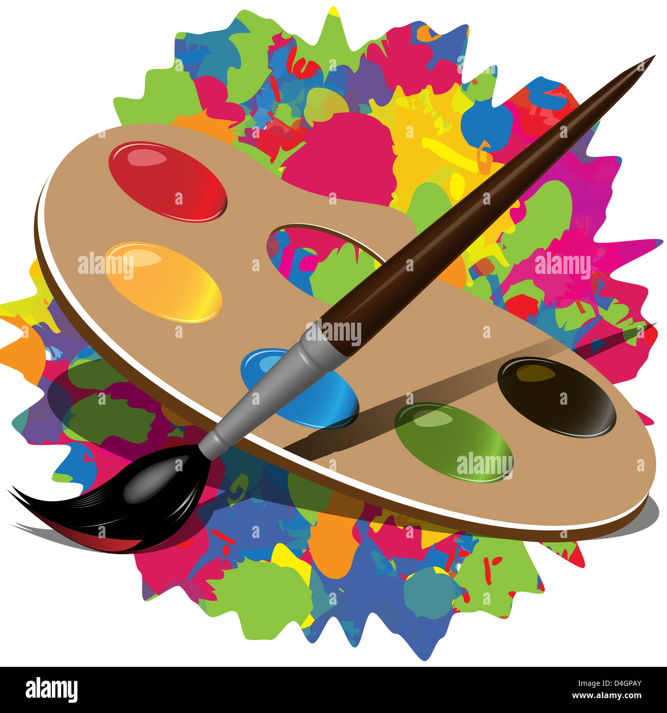 illustration hand and palette with paint on white background Stock ...