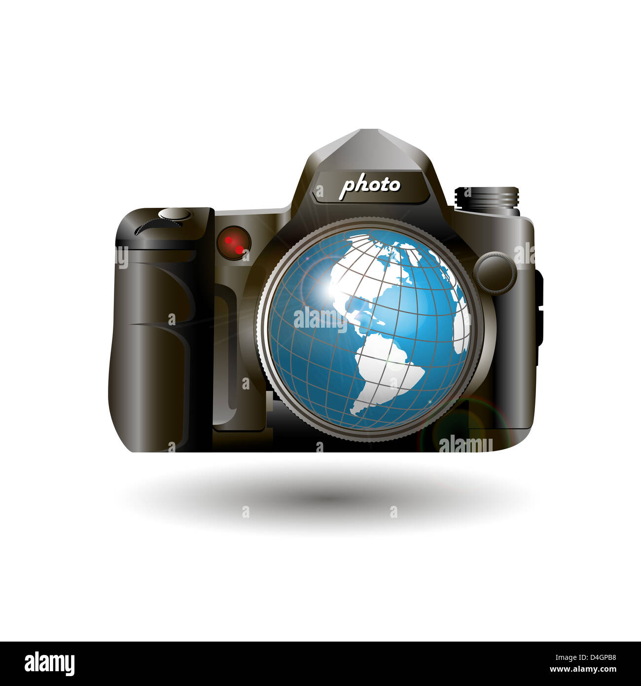 vector drawing globe in lens photo cameras Stock Photo - Alamy