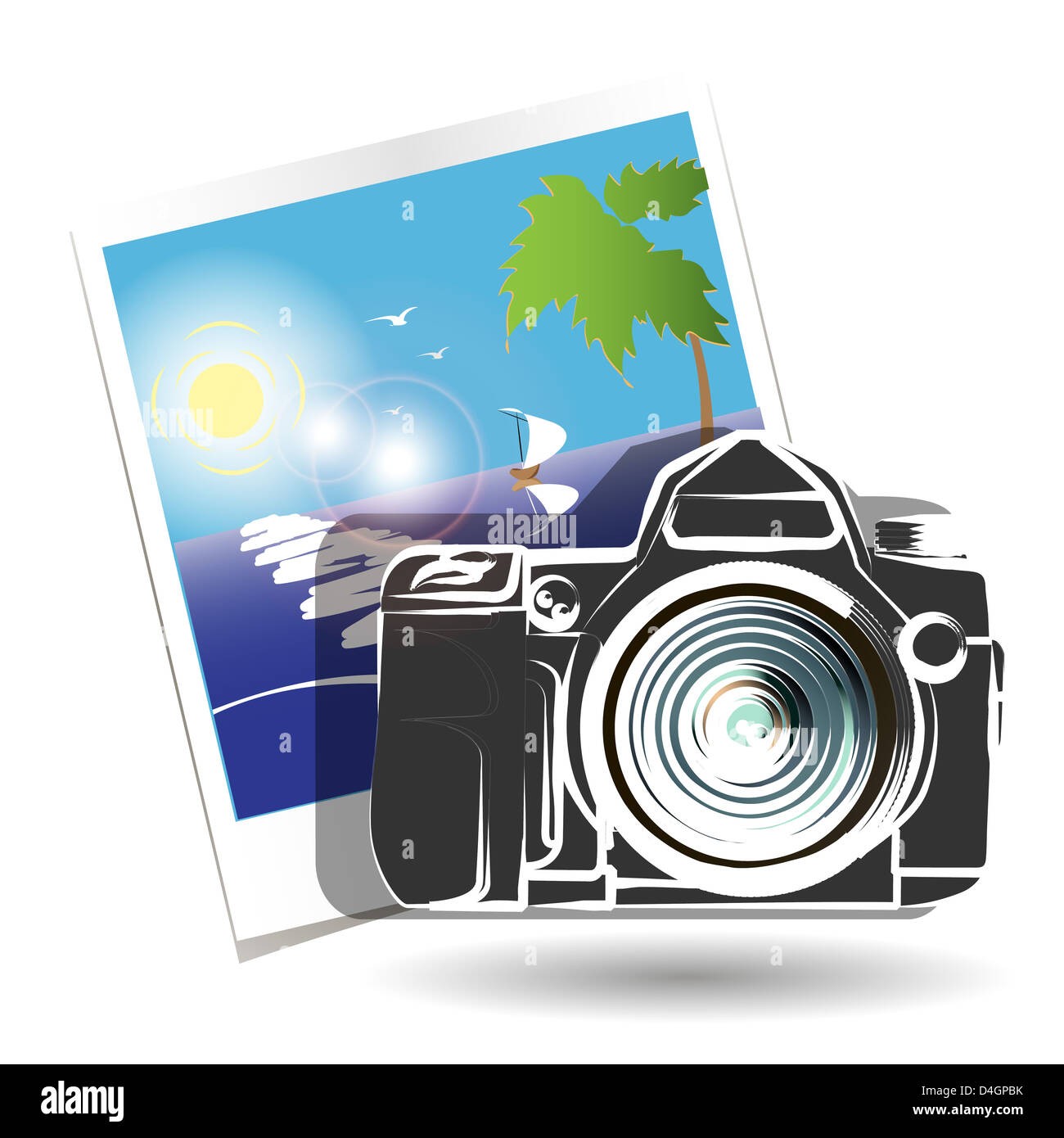 Illustration, photo camera on background photo with landscape Stock ...
