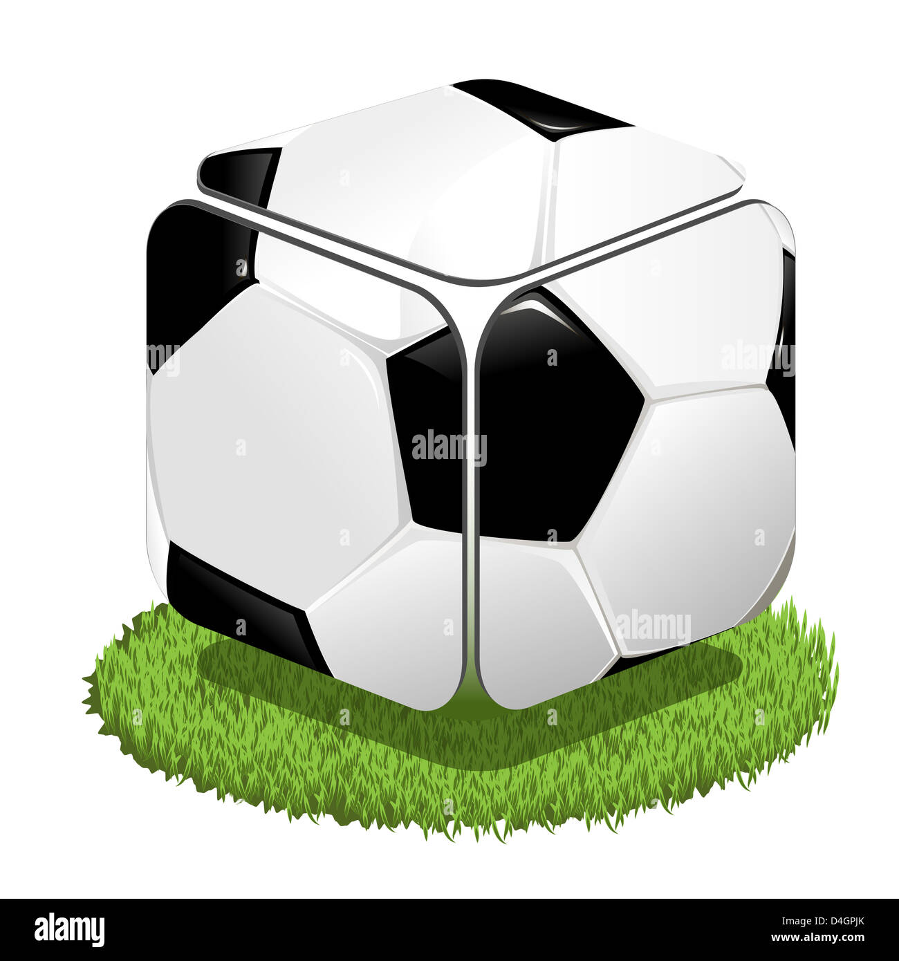 illustration, leather square soccer ball on green herb Stock Photo - Alamy