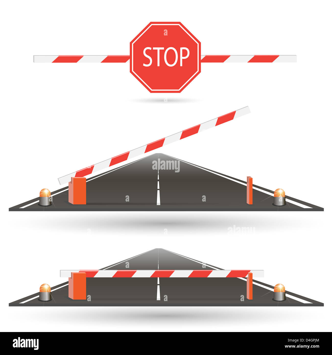 illustration, sign of the stop, open and locked barrier Stock Photo - Alamy