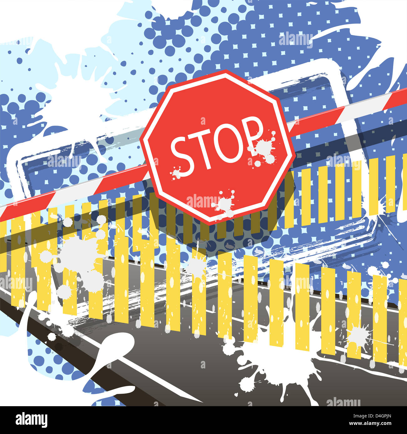illustration, red sign of the stop on abstract road Stock Photo - Alamy
