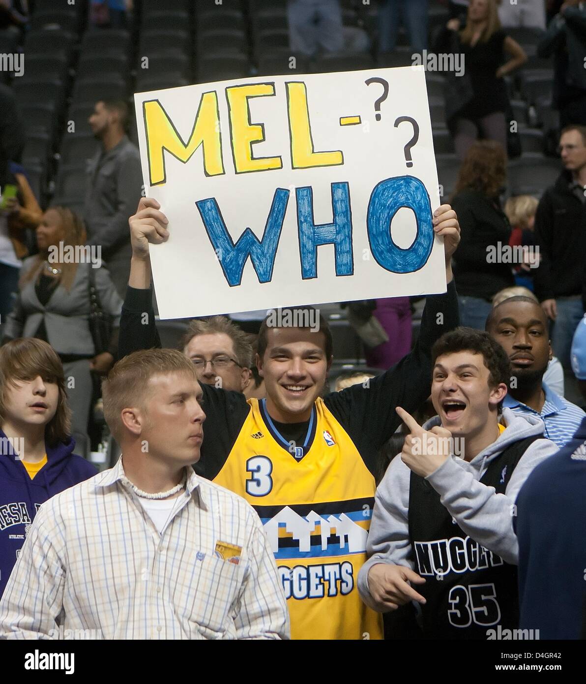 Denver, Colorado, USA. 13th March 2013. Denver Nuggets fans show how ...