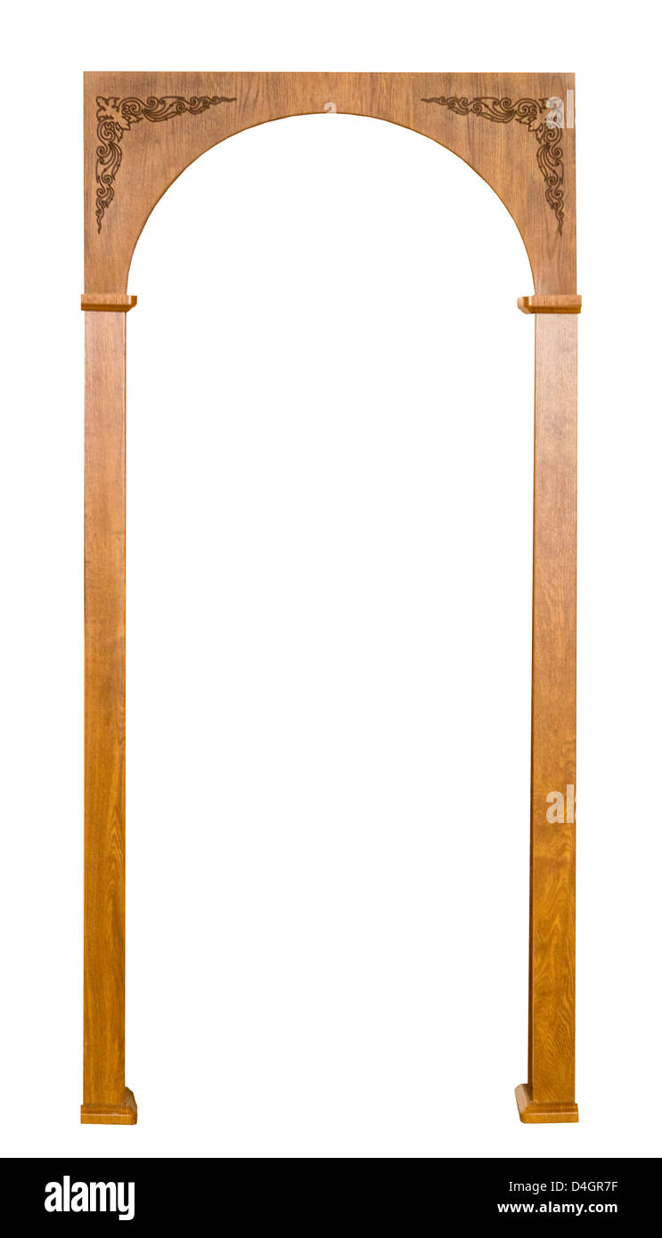 beautiful carved brown wooden arch isolated on white background Stock ...