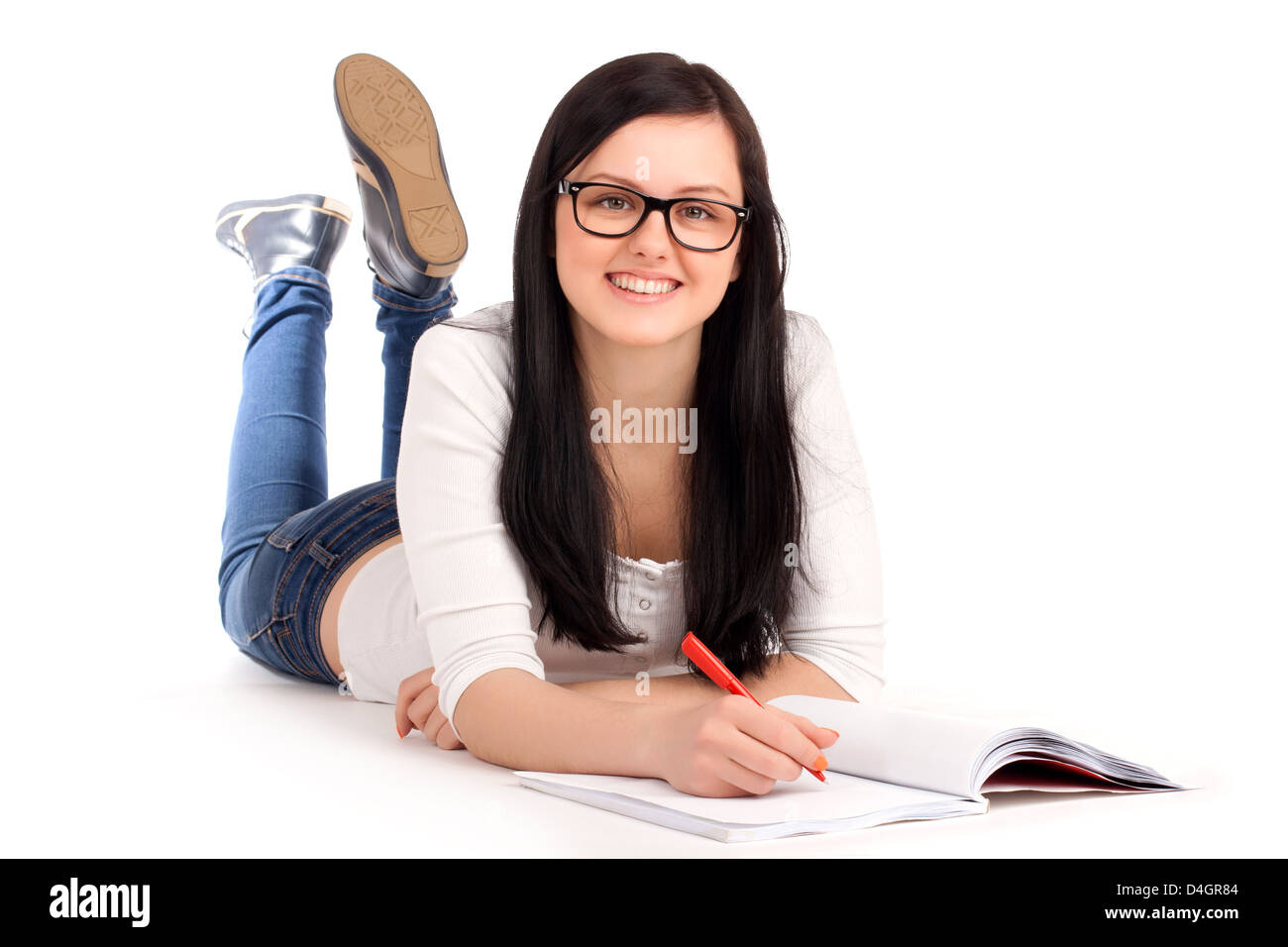 Student lying and studying Stock Photo - Alamy