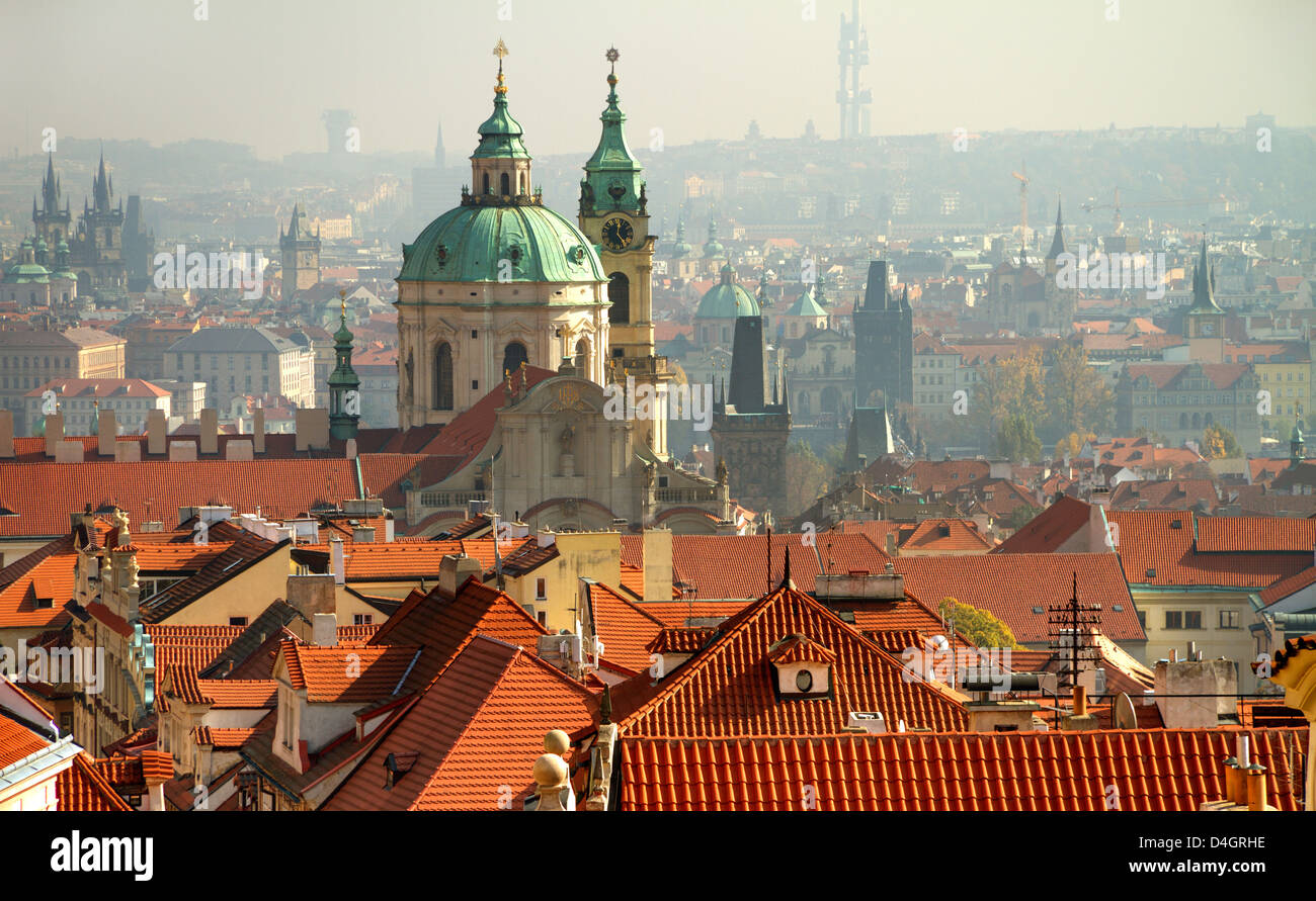 Church tower and rooftops of the Prague Stock Photo - Alamy