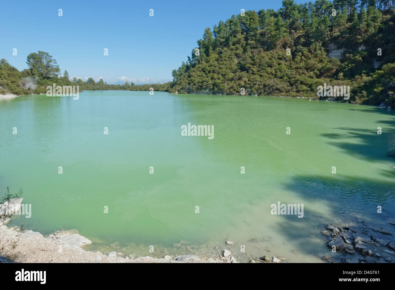 Lake Ngakoro Waterfall, Waiotapu Thermal Area, Rotorua, North Island ...