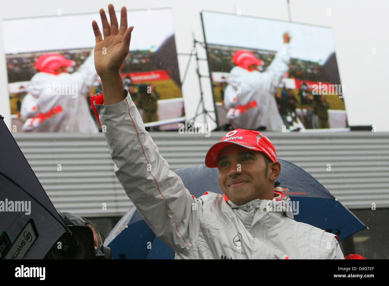 British Formula One driver Lewis Hamilton of McLaren Mercedes gestures ...