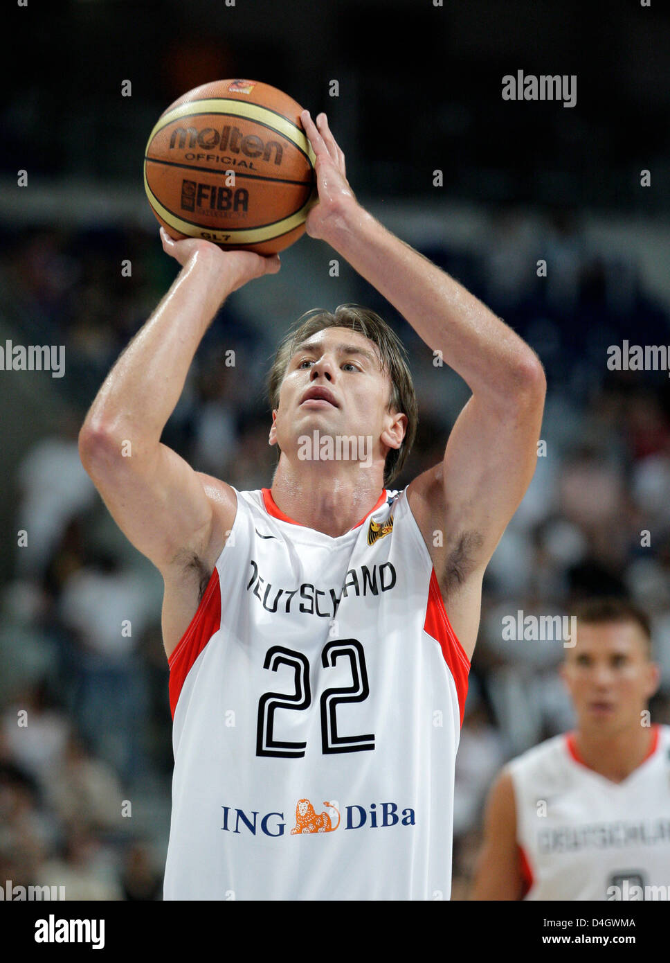 Germany's Konrad Wysocki shown in action during the basketball friendly ...