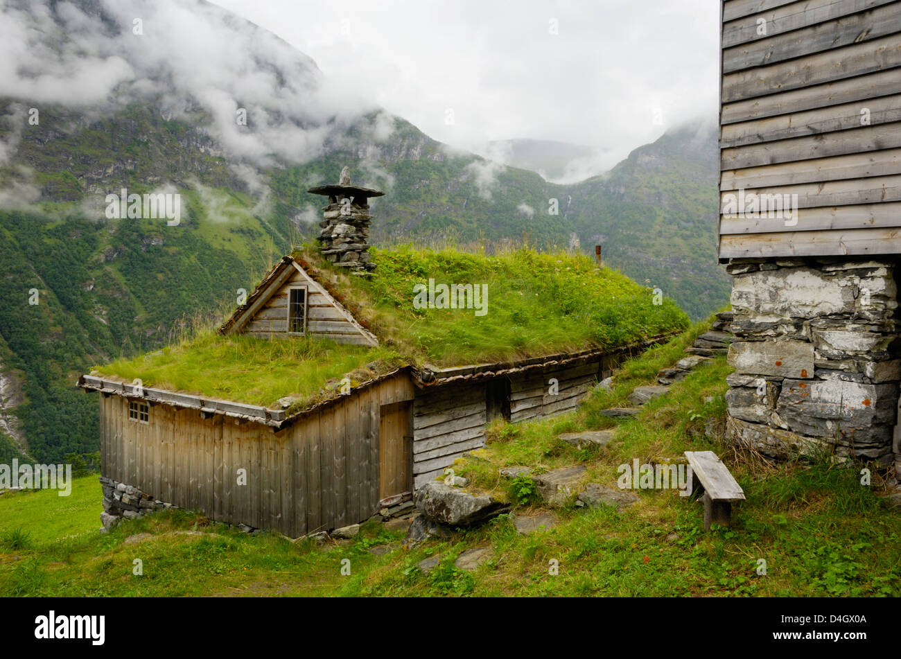 Hiking along Geirangerfjorden, near Skagefla, Geiranger, UNESCO World ...