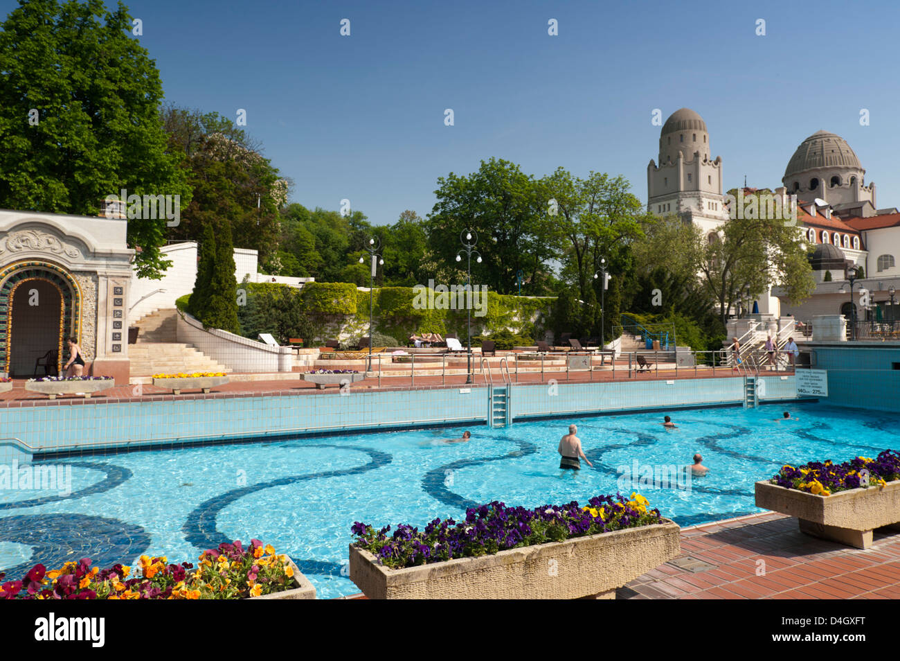 Outdoor pool with people, Gellert Baths, Budapest, Hungary Stock Photo ...