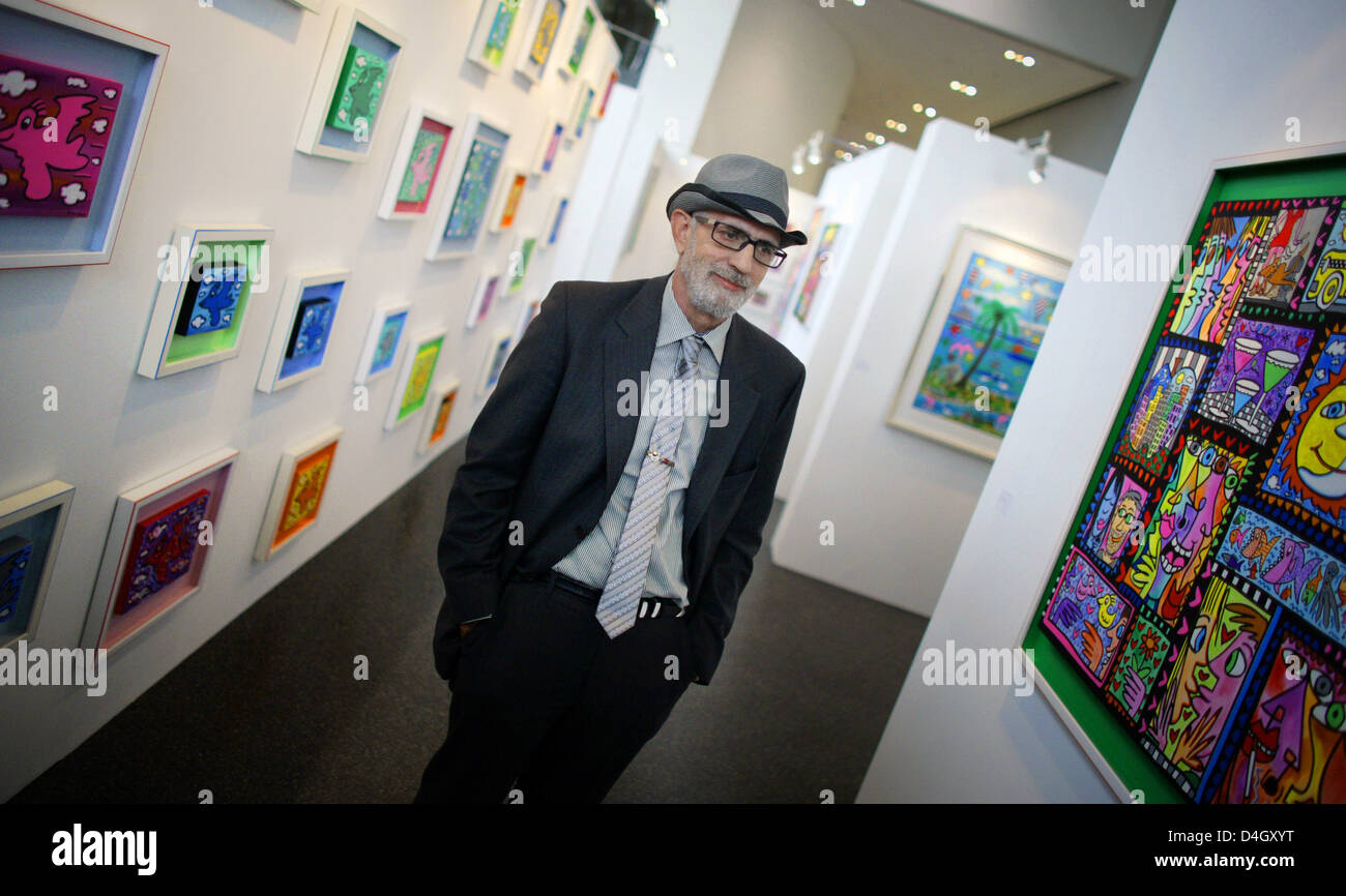 American pop artist James Rizzi poses with his works at Rheingoldhalle ...