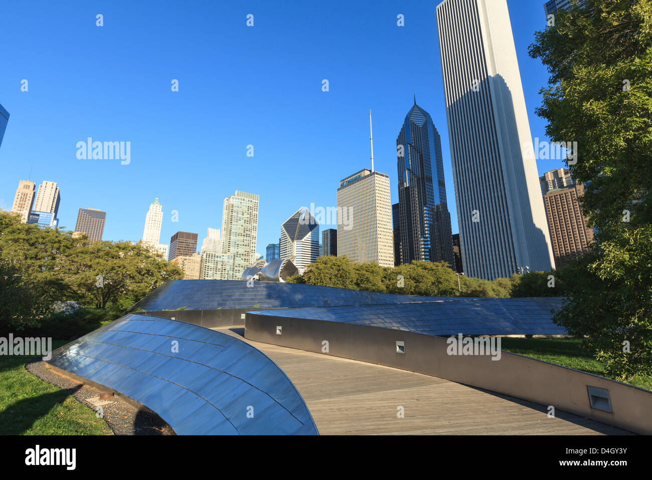 Cityscape from the BP Pedestrian Bridge designed by Frank Gehry ...