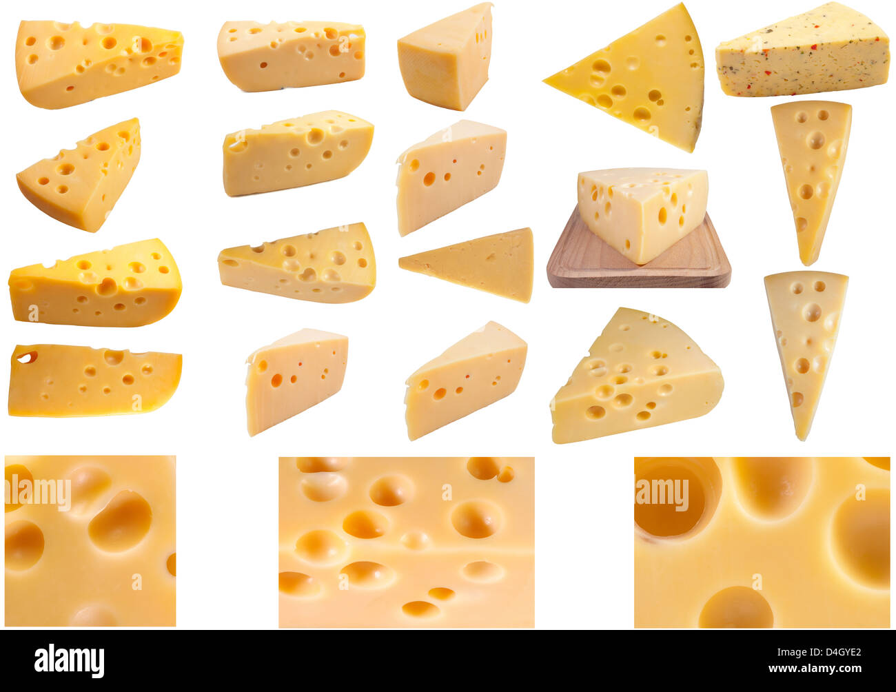 Large page of cheese collection on white background Stock Photo - Alamy