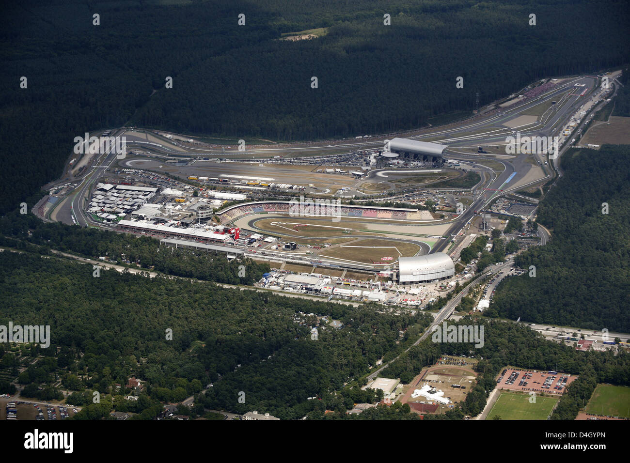 Aerial view on the Hockenheimring race track ahead of the Formula 1 ...