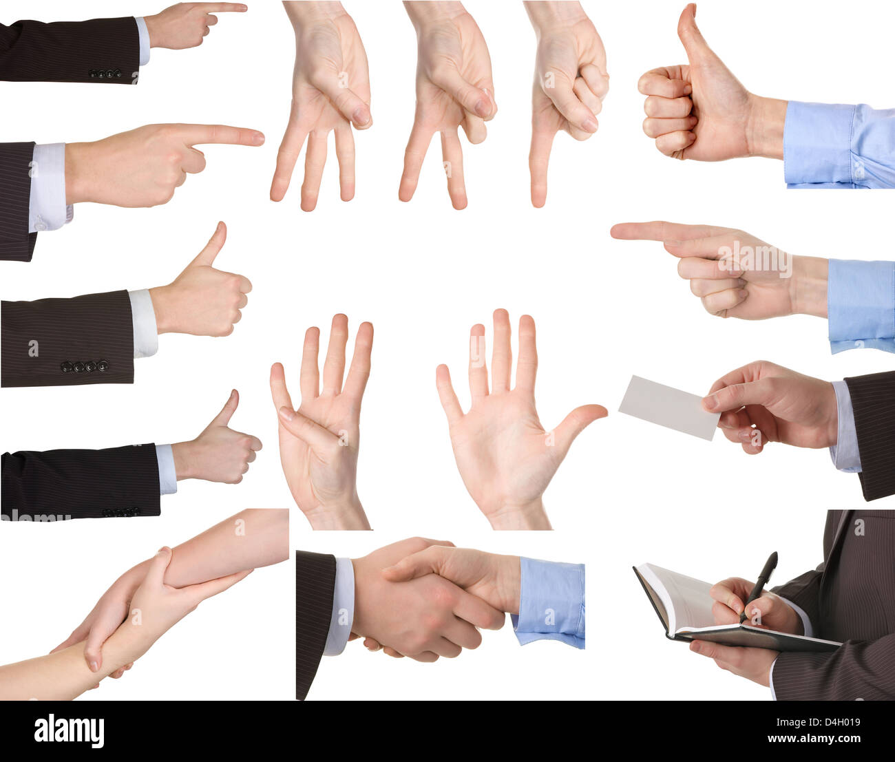 Collection of hands showing gestures. Isolated over white background ...