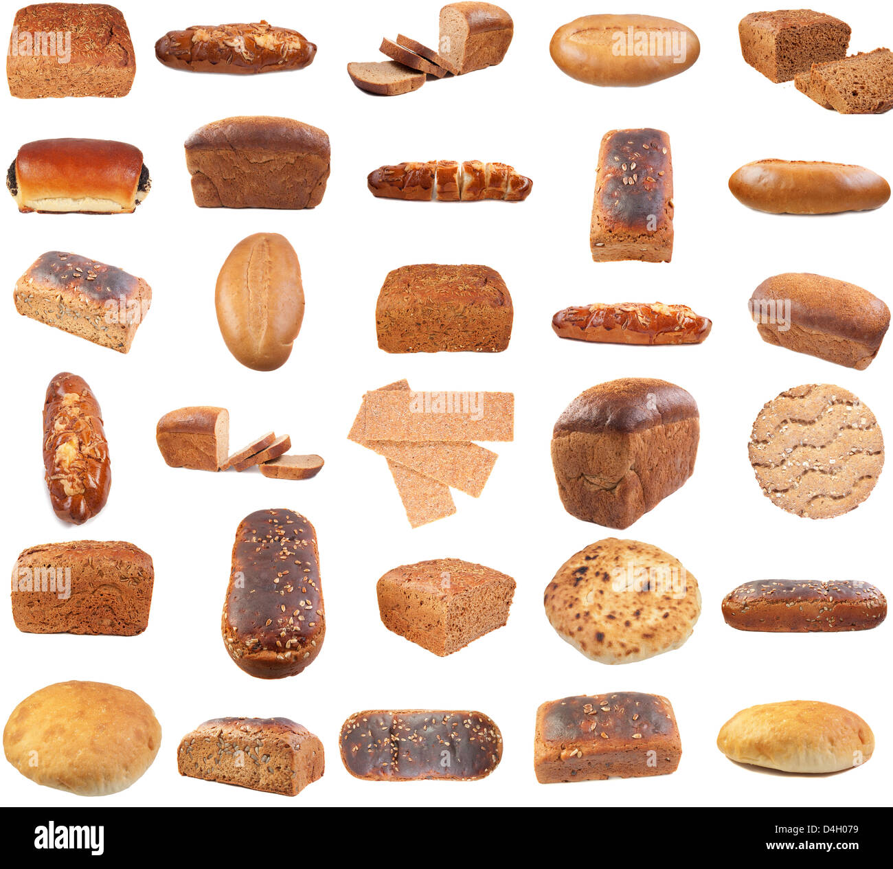 Collection of various bread. Isolated over white background Stock Photo ...