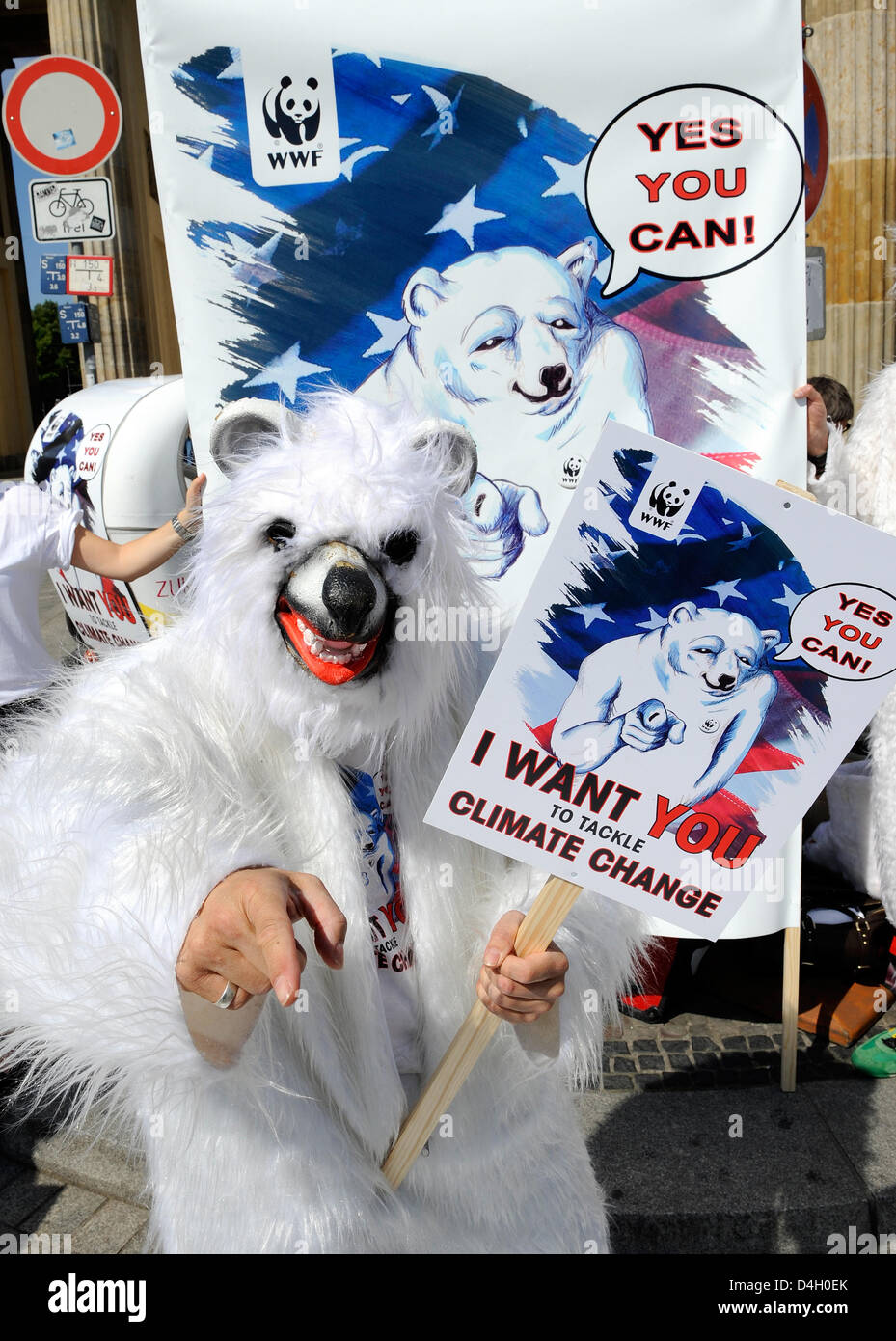 Dressed up as polar bears activists of environmental organisation World ...