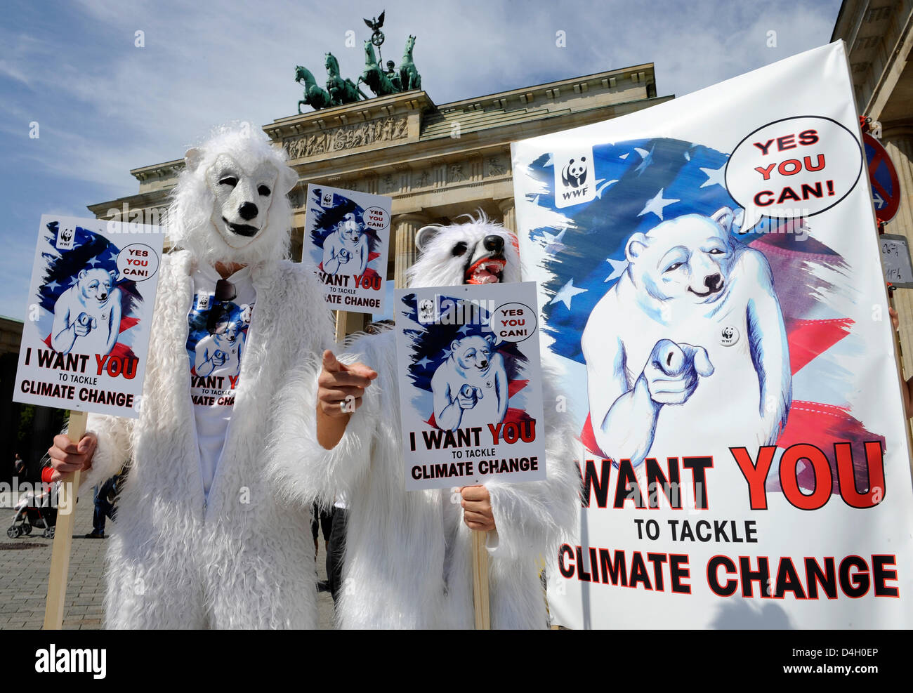 Dressed up as polar bears activists of environmental organisation World ...