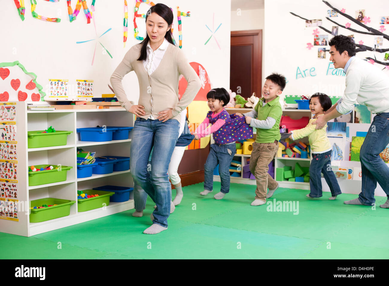 Happy Group Children Playing Chasing High Resolution Stock Photography ...