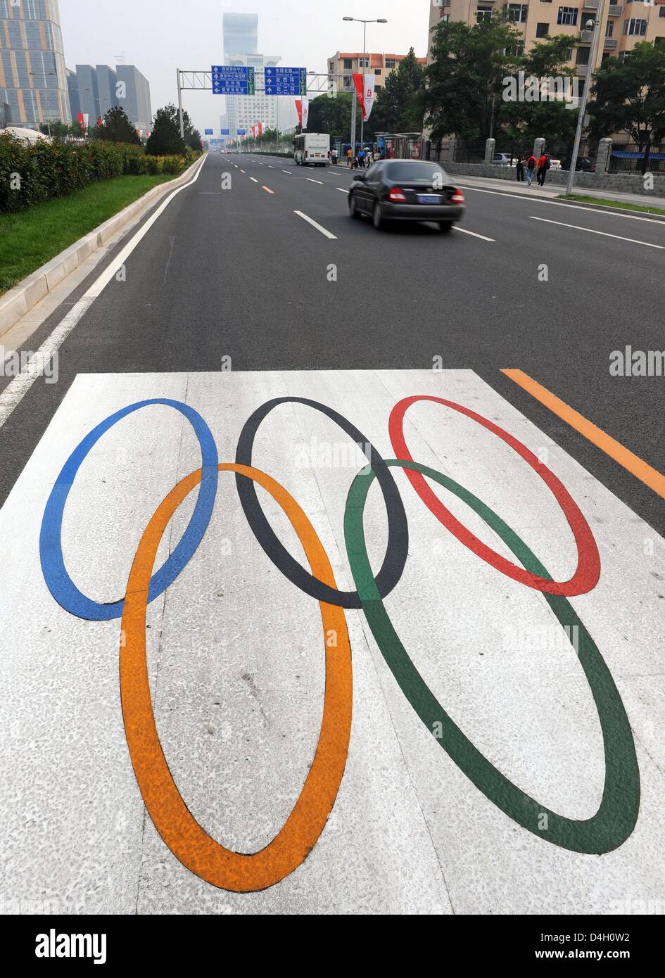 The picture shows a special lane for Olympic traffic near the national ...