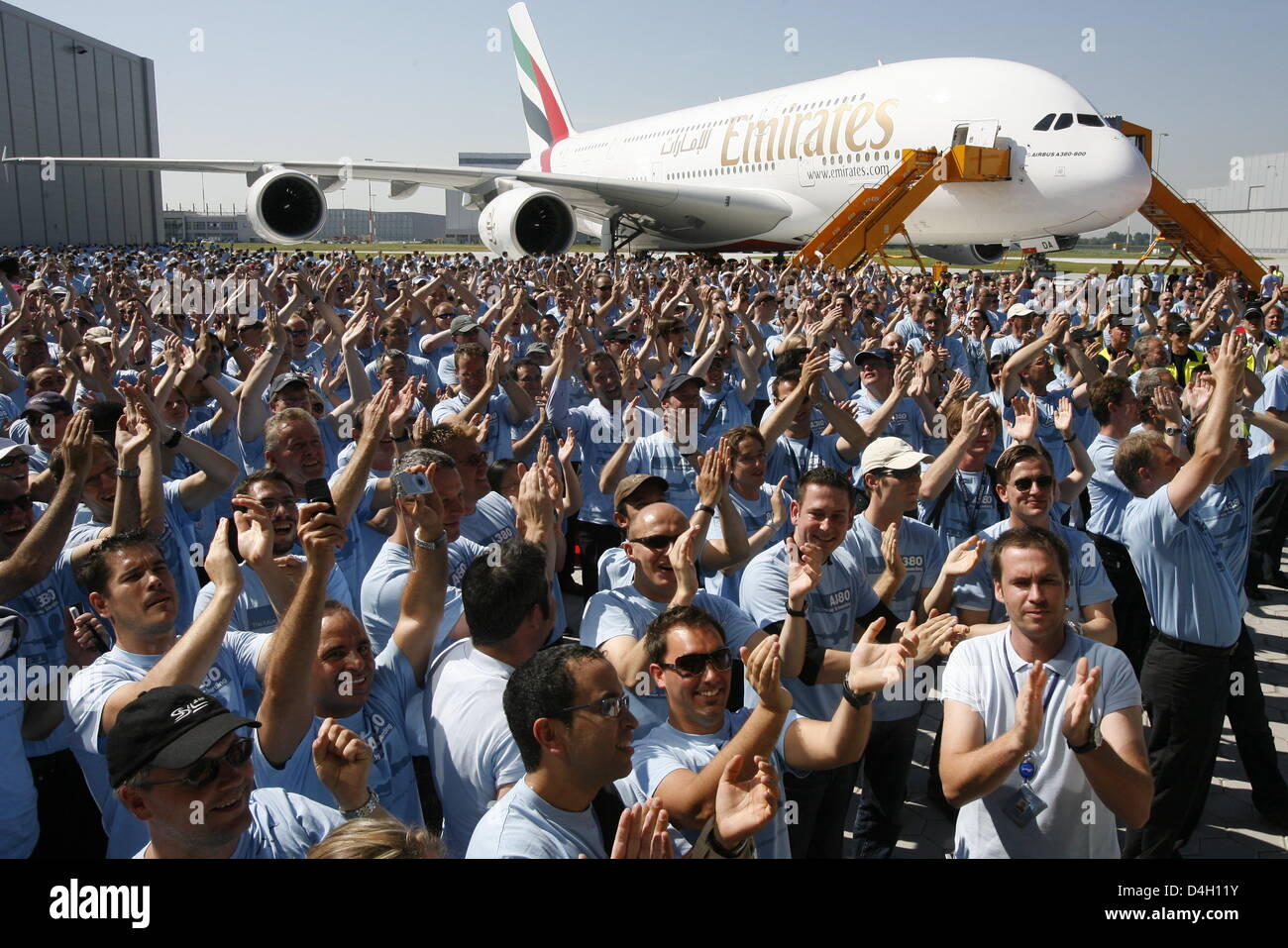 Airbus employees attend the handing over ceremony of the first Airbus ...