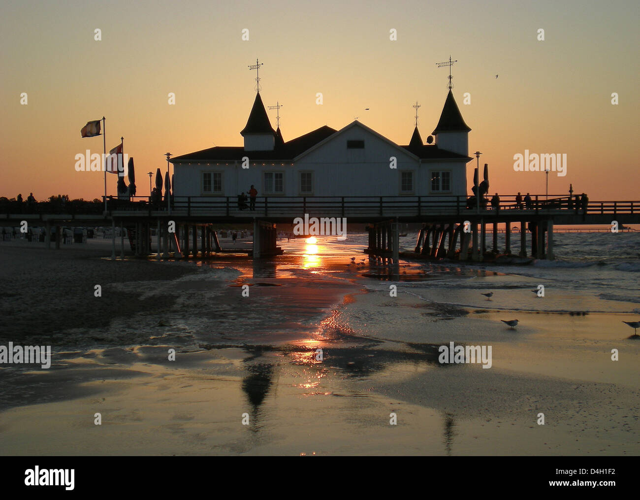 Ahlbeck pier seen during sunset, Baltic Sea island of Usedom, Germany ...