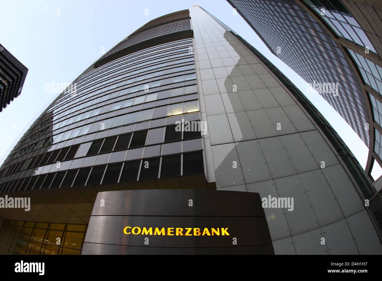 Yellow 'Commerzbank' letters seen at the bottom of the bank's ...