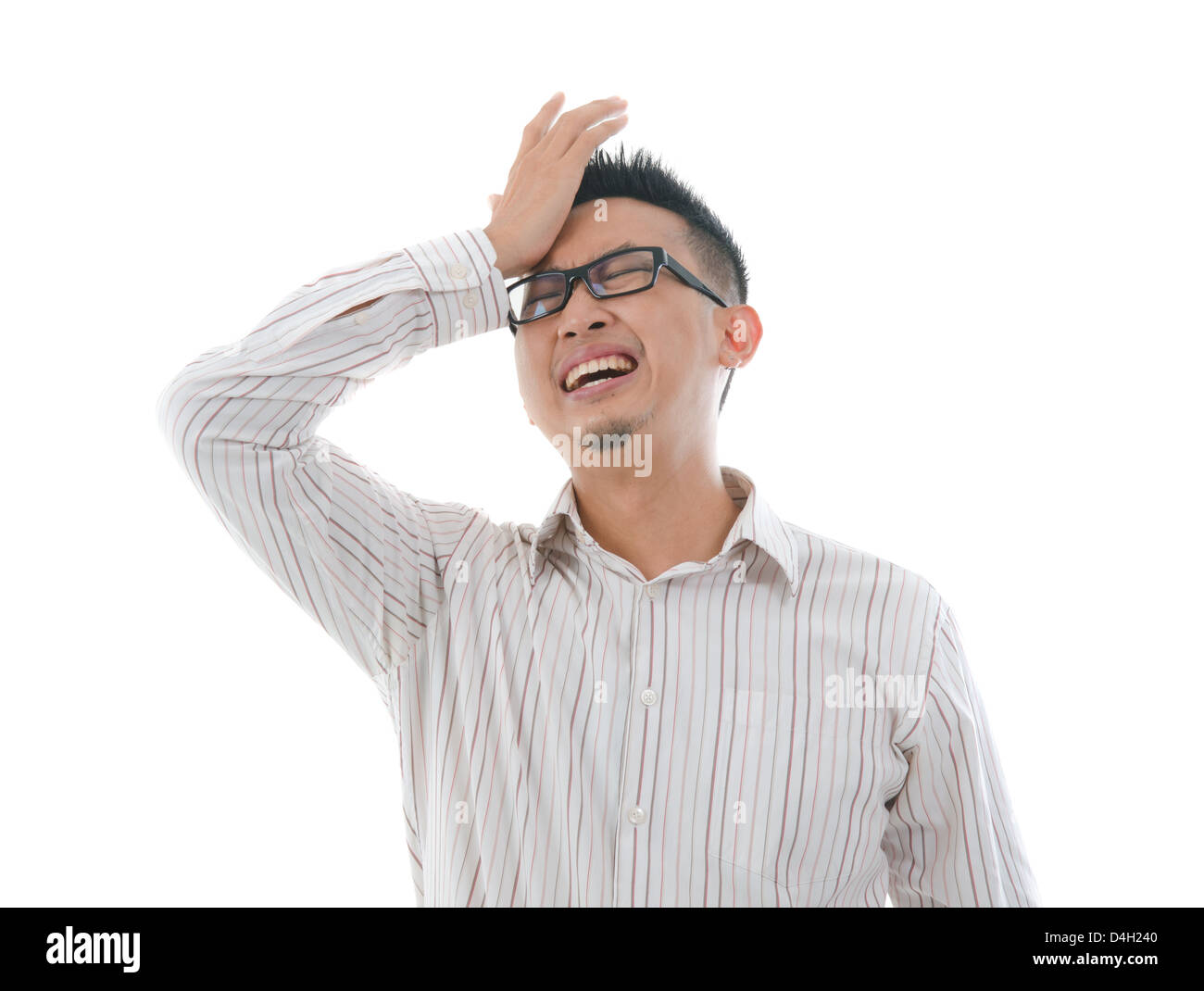 asian chinese male having headache isolated white background Stock ...