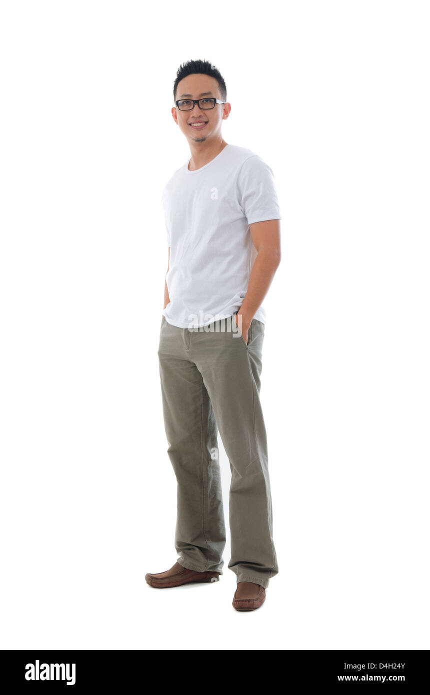 Malay Indonesian male in casual clothes full body with isolated white ...