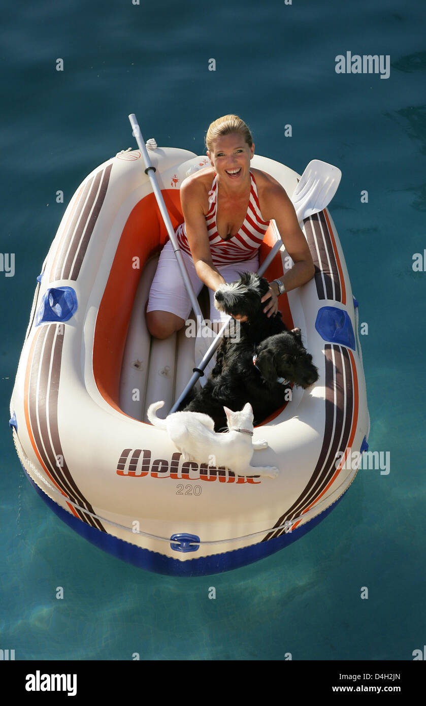 Maja Synke Princess of Hohenzollern sits in a rubber dinghy with her ...