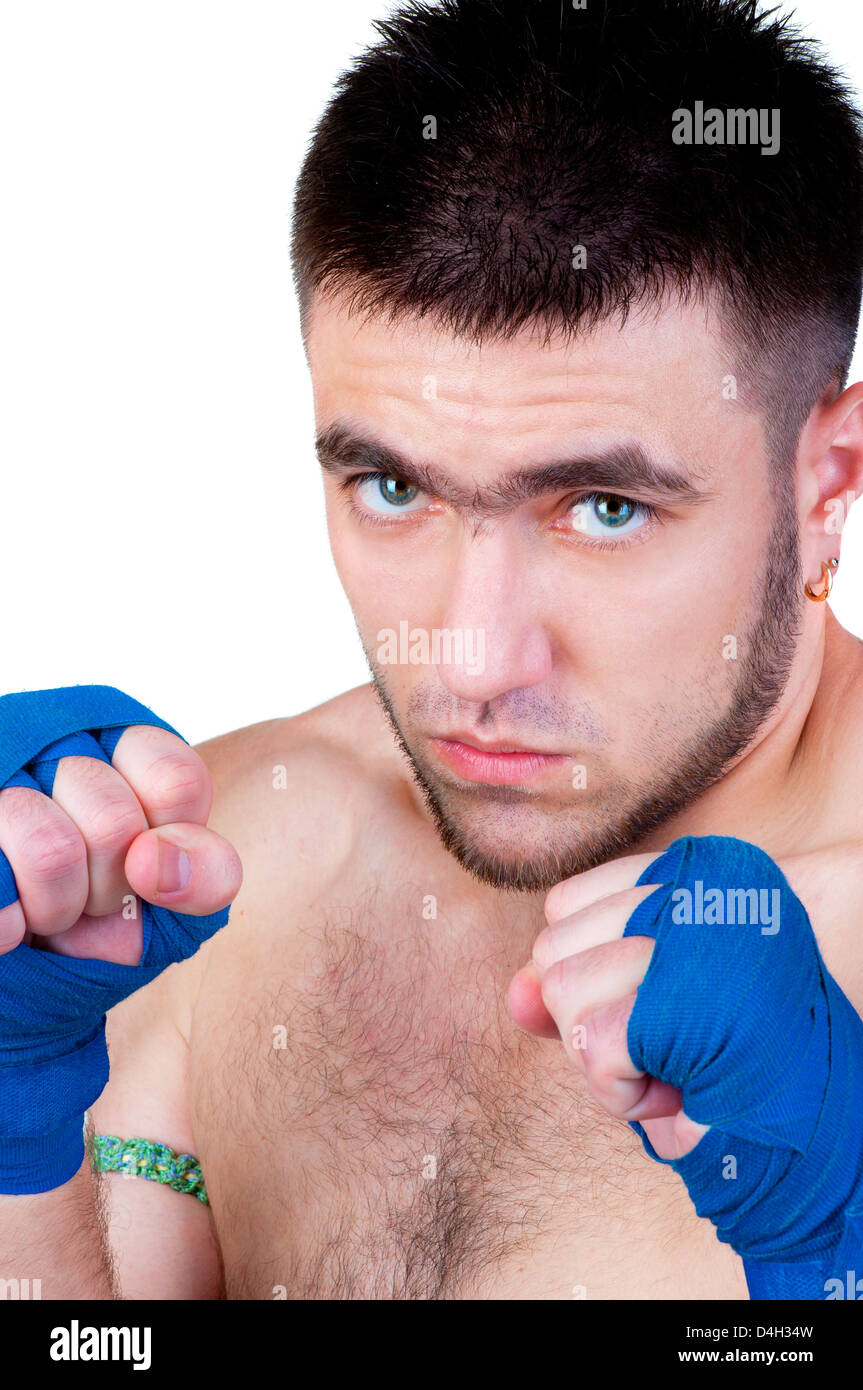 Muay Thai fighter. Isolated over white background Stock Photo - Alamy