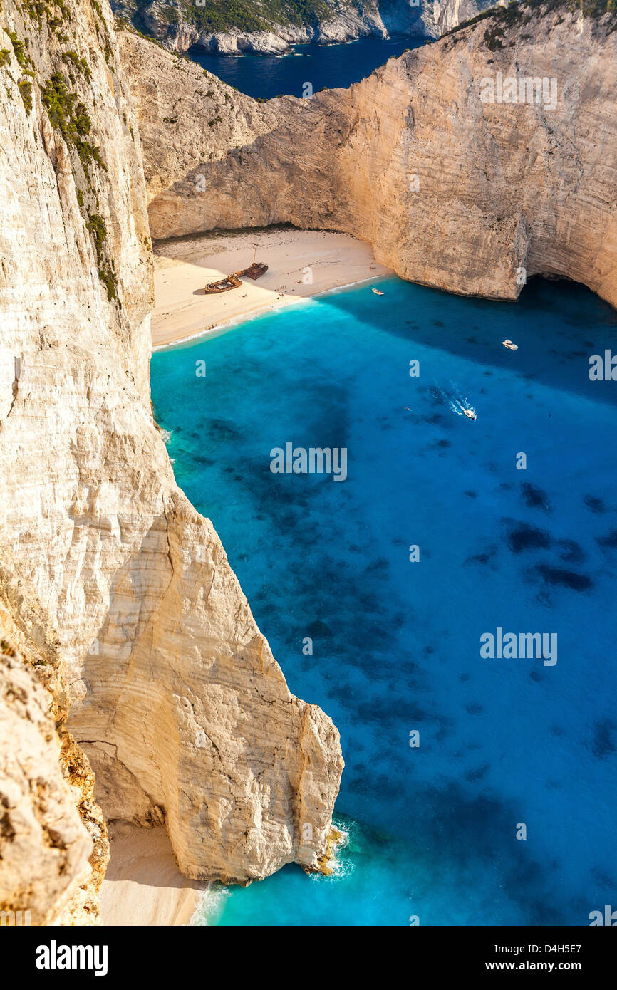 View of the shipwreck on the beach Navagio in Zakynthos, Greece Stock ...