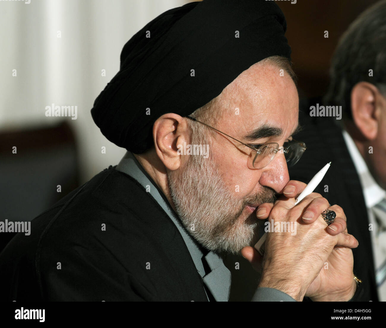 Former Iranian president Mohammad Khatami gestures during a press ...
