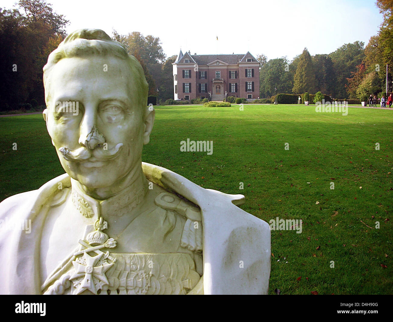 The bust of former German emperor Wilhelm II seen in the garden of ...