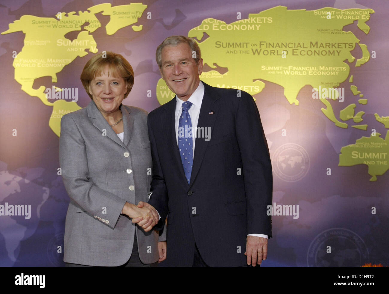 German Chancellor Angela Merkel is welcomed by US President George W ...