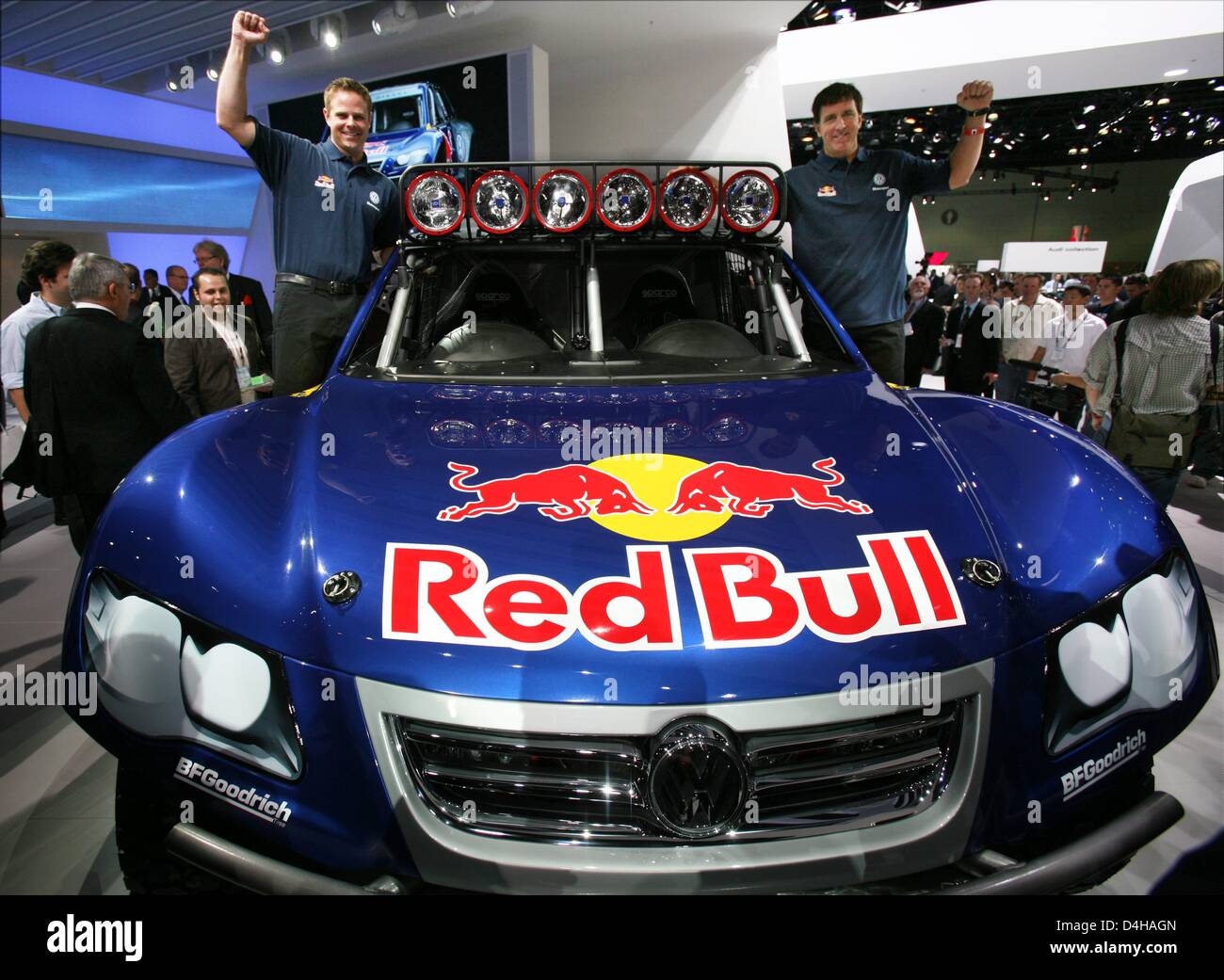American car racers Ryan Arciero (L) and Mark Miller pose with the 550 ...