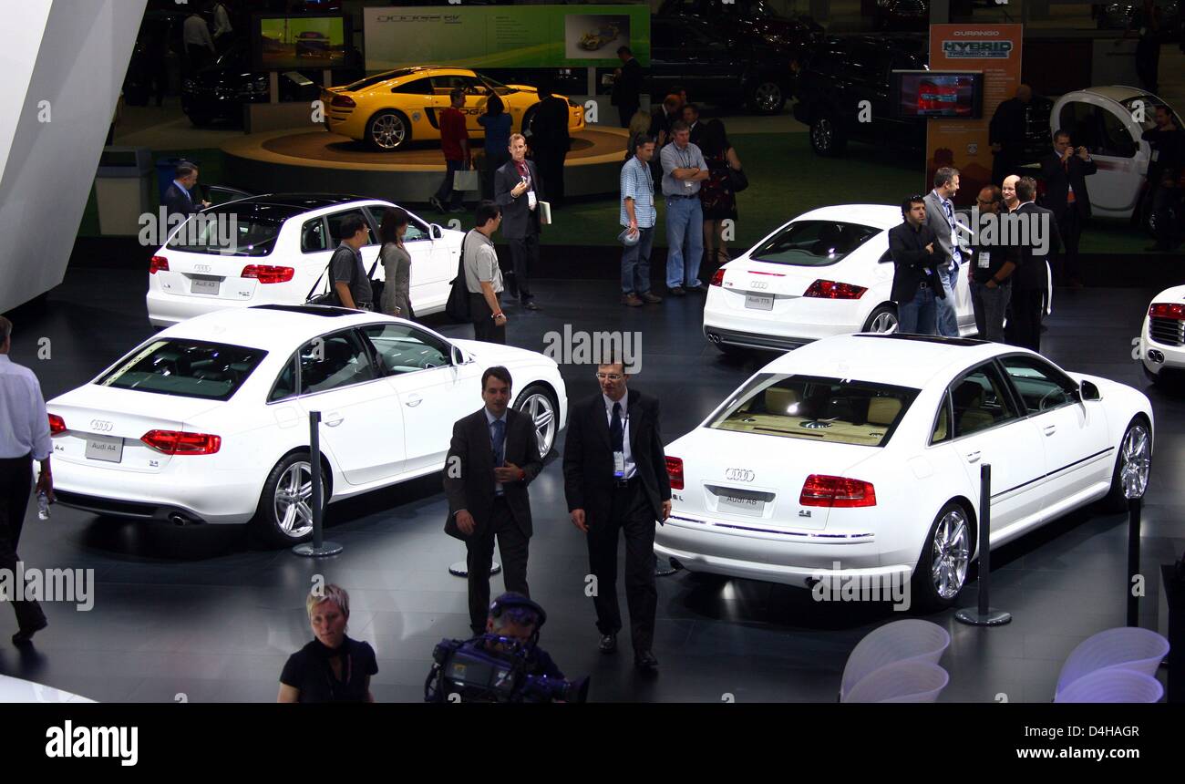 Visitors are pictured at the Audi booth of the Los Angeles Auto Show in ...