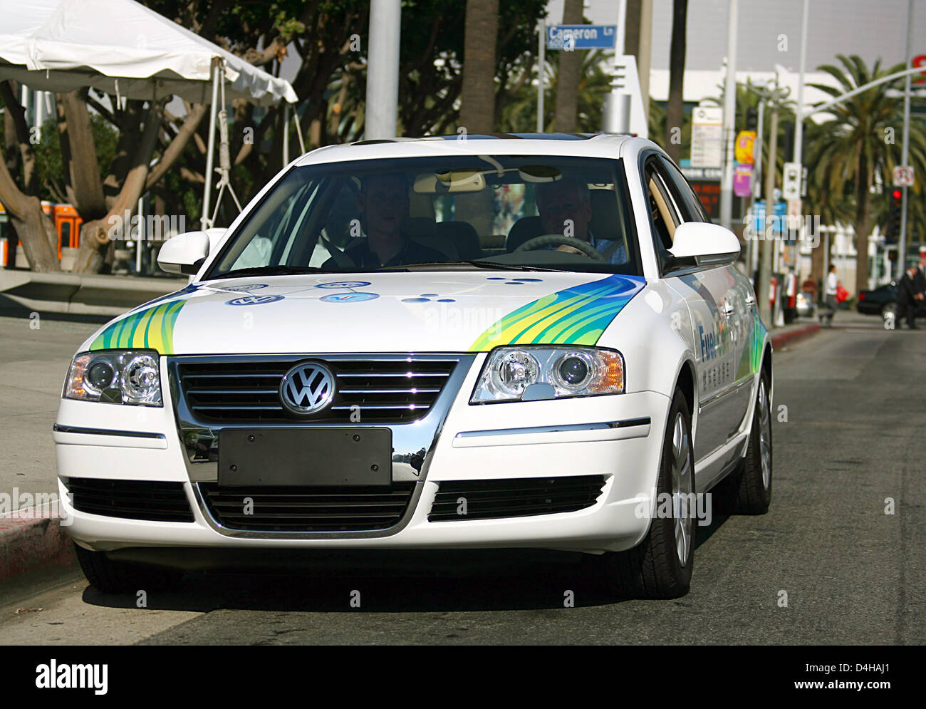 A Volkswagen fuel-cell power plant car is pictured outside the Los ...