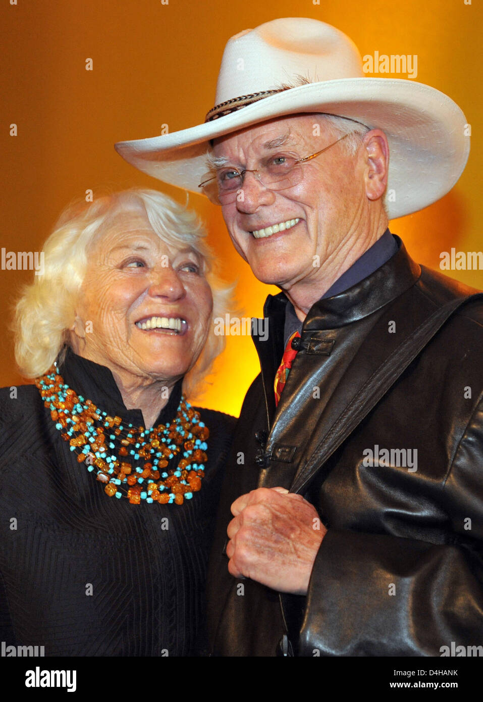 Larry Hagmann stands next to his wife Maj prior to the German premiere ...