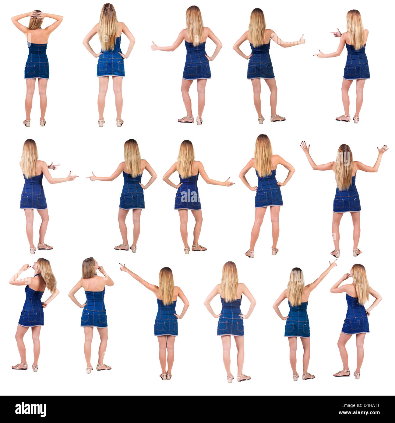 Collection "The back of young woman". Rear view. Isolated over white ...