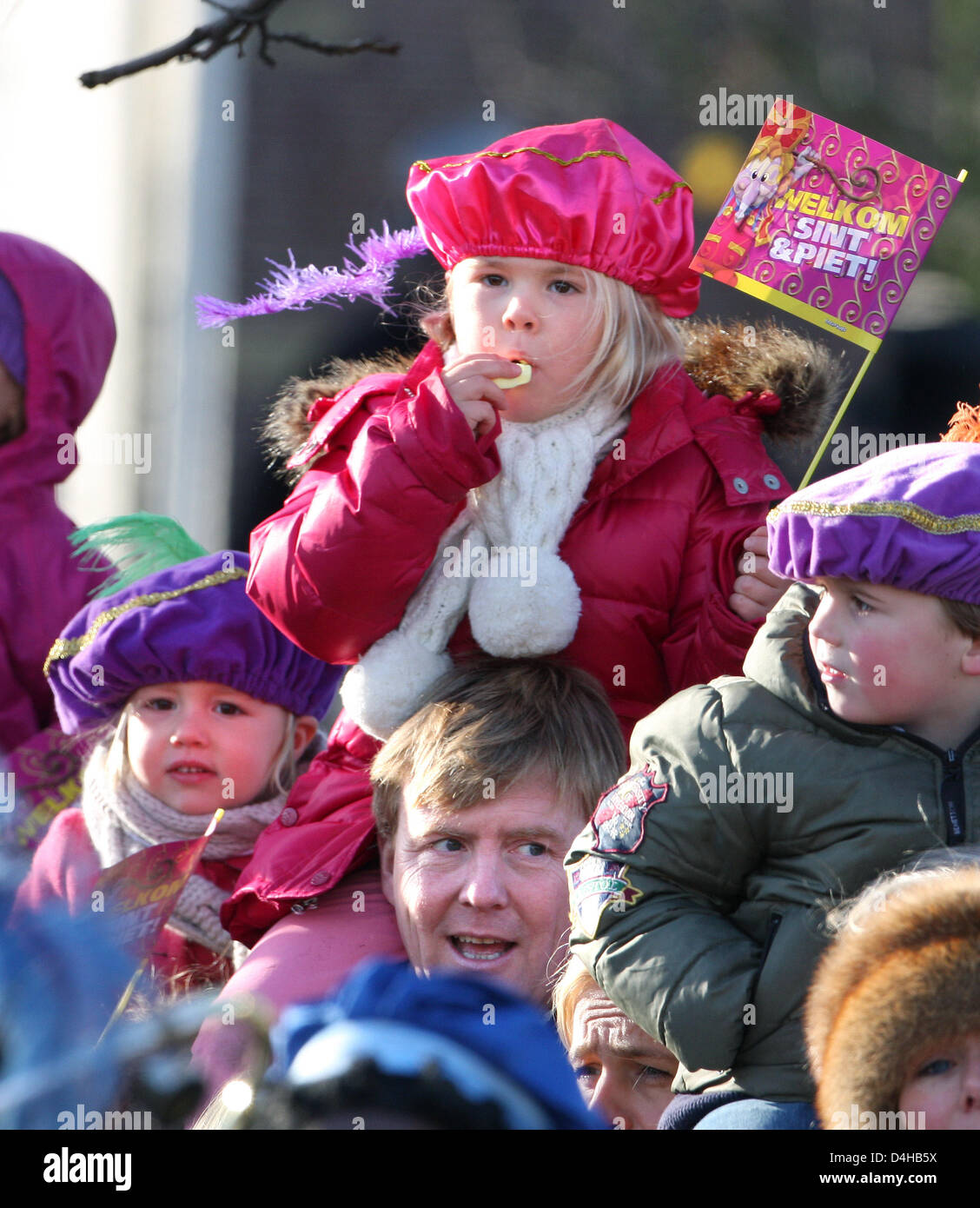 Dutch Crown Prince Willem-Alexander and his daughters Amalia (C) and ...