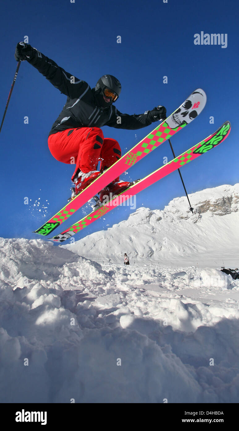 A skier shows his skills on Zugspitze mountain near Grainau, Germany ...