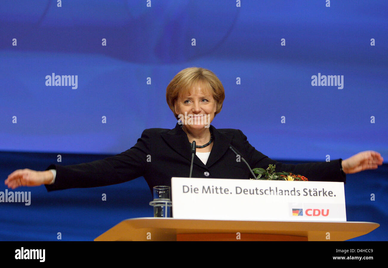 German Chancellor Angela Merkel is re-elected as CDU Chairwoman during ...
