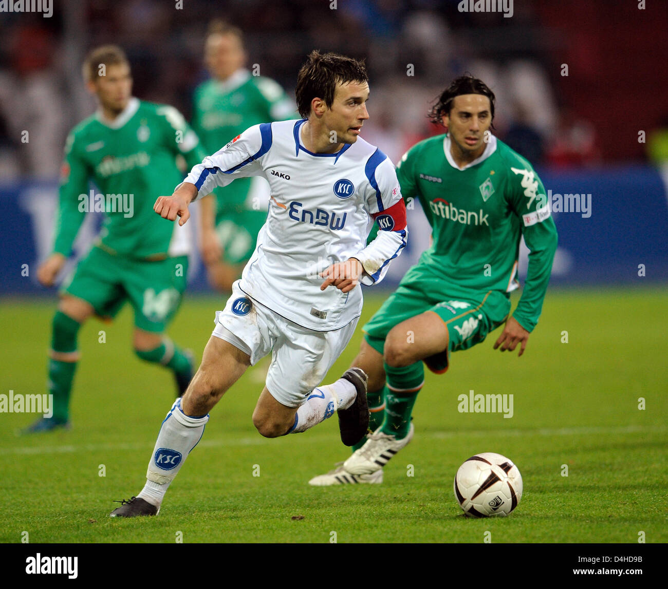 Karlsruhe?s defence player Christian Eichner (L) seen in action during ...