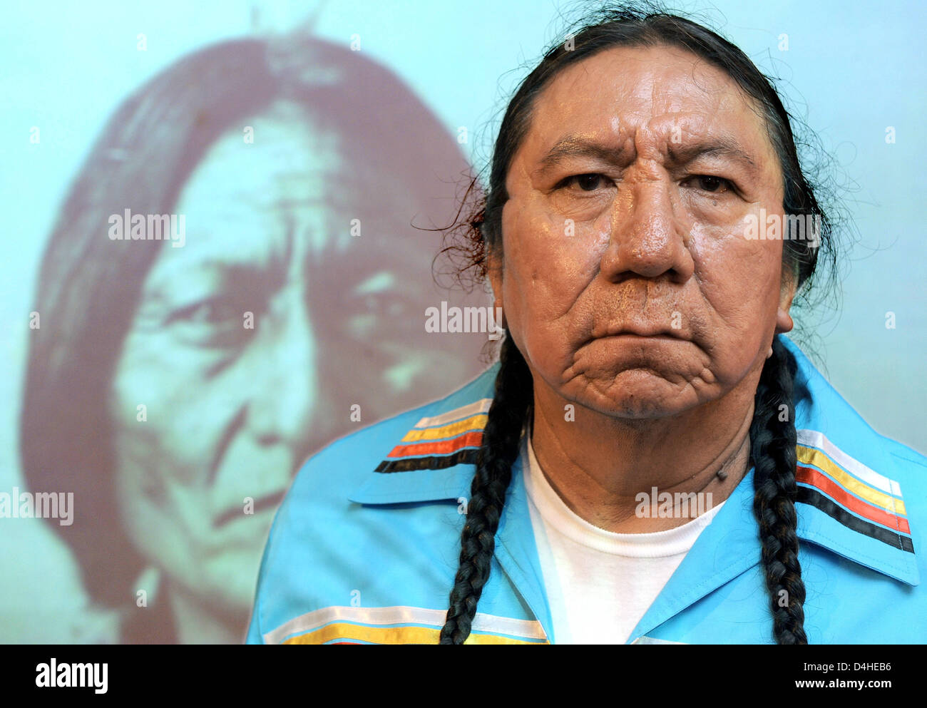Ernie LaPointe, great-grandson of the legendary Native American chief Sitting Bull, poses in ...