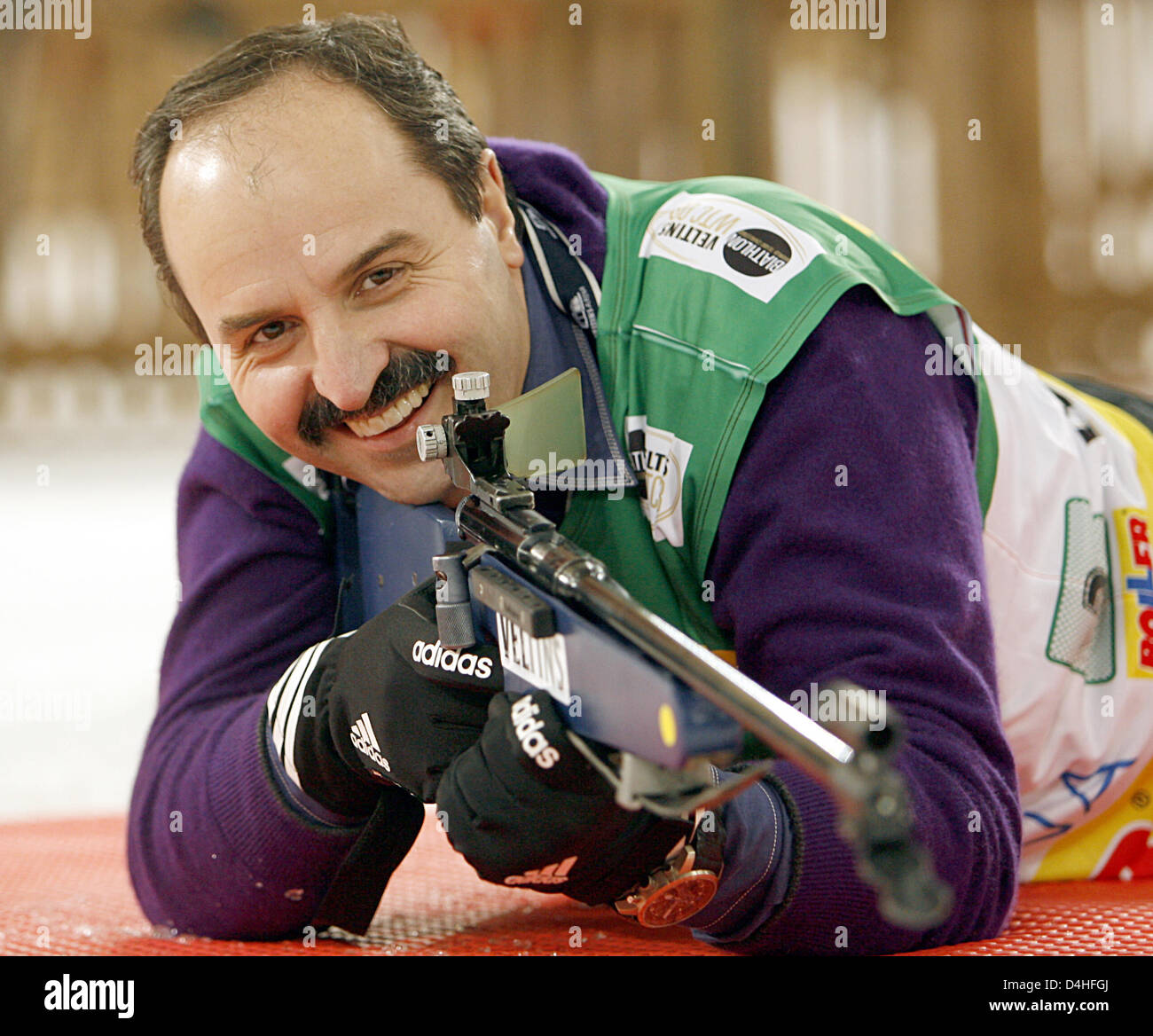 German TV chef Johann Lafer aims a gun during the celebrity-race of the ...